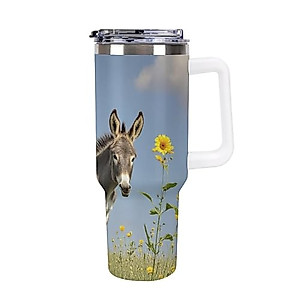 RTFGHJS 40 Oz Tumbler Donkey And Flower Insulated Tumbler Travel Coffee Mug with Straw Lid Stainless Steel Water Bottle Vacuum Insulated Tumbler for Sport Work Car Travel Weekends