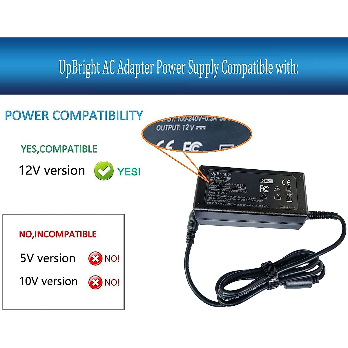 UpBright 12V 3A AC/DC Adapter Compatible with Arcade1up 8223 Game Machine Arcade 1up Cocktail Table CounterCade Counter Cade Games All Riser Ms Pac-Man Party-Cade PacMan 12VDC Power Supply Charger PSU