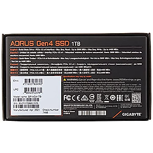 GIGABYTE AORUS NVMe Gen4 M.2 1TB PCI-Express 4.0 Interface High Performance Gaming, 3D TLC NAND, External DDR Cache Buffer, SSD (GP-AG41TB)