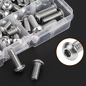 HELIFOUNER 65 Pieces 5 Sizes 304 Stainless Steel 1/4-20 x 3/8" 1/2" 5/8" 3/4" 1" UNC Thread Button Head Socket Cap Screws Bolts Kit