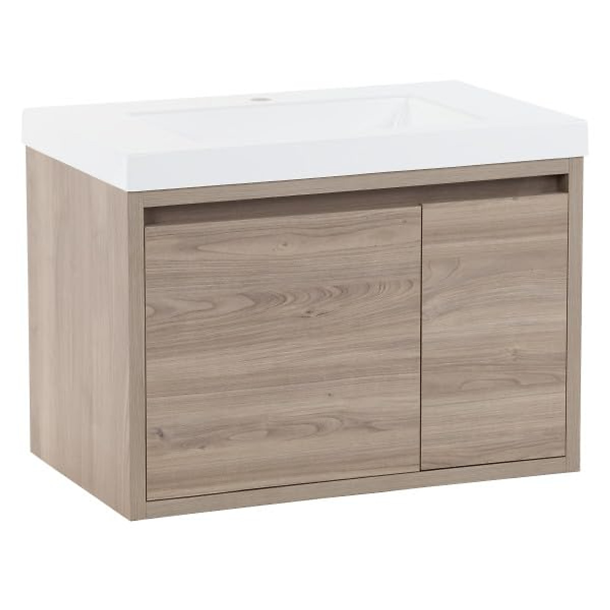 Spring Mill Cabinets Kelby 30 Inch Modern Floating Bathroom Vanity with White Single Sink Top, 1-Door Cabinet, 1 Soft-Close Drawer, 30.5" W x 18.75" D x 22.25" H, Forest Elm