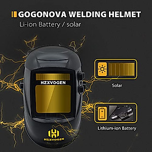 HZXVOGEN Auto Darkening Welding Helmet - 3.94”×3.82” Large Viewing Welding Hood True Color Solar/Battery Powered Welder Mask, 4 Arc Sensor Wide Adjustable Shade DIN 5-9/9-13 for SMAW, MIG, TIG, GTAW