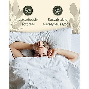 Linenwalas Tencel Lyocell Duvet Cover Set with Deep Pocket Fitted Sheet, Viscose Made from Eucalyptus Soft, Lightweight and Breathable Complete Bedding Set (White, California King)