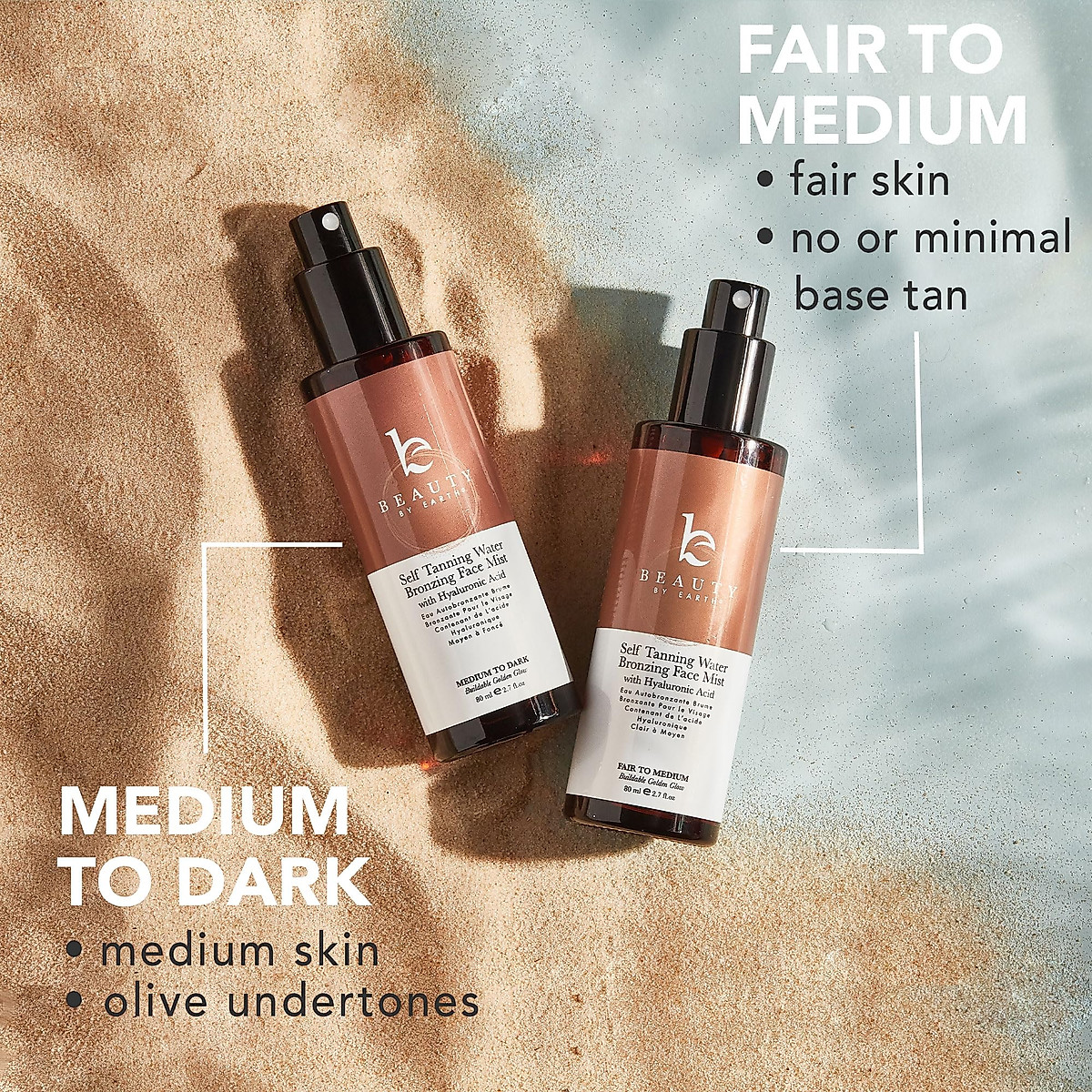 Beauty by Earth Self Tanning Face Mist - Medium to Dark Fake Tan Face Tanning Spray - Sunless Tanning Spray Facial Tanner - Face Tan Spray - Tanning Water Spray - Face Tanner Mist