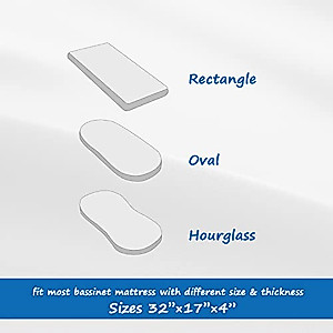 Bassinet Mattress Pad Cover 2 Pack Waterproof Bassinet Sheet Quilted Bassinet Mattress Protector (32"x17") for Boys & Girls, Fit for Hourglass/Oval Bassinet Mattress, White