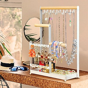 coobest Jewelry Organizer, Jewelry Holder Organizer w/36 Earring Organizer and 10 Necklace Holder, Velvet Ring Holder & Jewelry Dish,Jewelry Display Stand for Room Decor, Christmas Gifts Idea for Mom