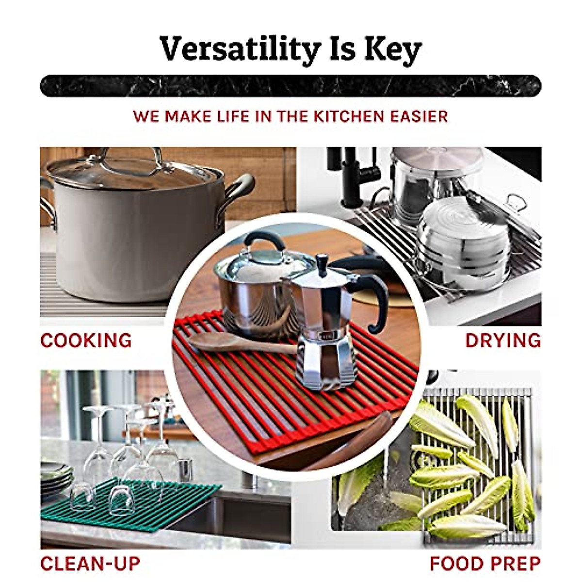 Bellemain Over The Sink Dish Drying Rack | Silicone Dish Drying Mat, Space Saving Drying Rack for Kitchen Counter, Stainless Steel Dish Rack Over Sink | Multipurpose Heat Resistant Mat (Gray, Medium)