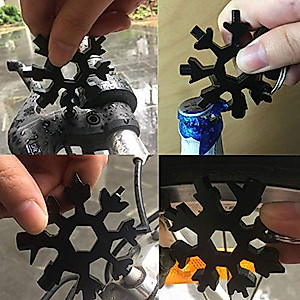 18 In 1 Incredible Multi-Tool , Stainless Steel Snowflakes Wrench Tool, Portable Keychain screwdriver -Bottle Opener, 2 Pack( Black)