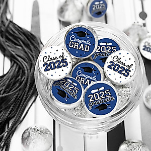 Graduation Party Stickers for Kisses Candy, Chocolate Drops, Grad Party Favors - 180 Count (Blue 2025)