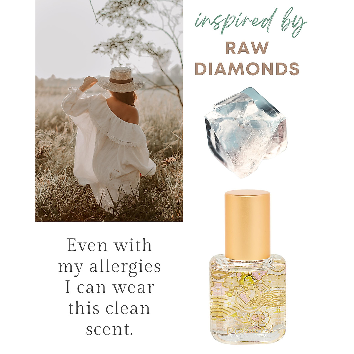 Diamond Organic Perfume Oil Extract Roll-On by Sage- 1/4 oz, Vegan & Cruelty-Free, Subtle Scent, Sandalwood, White Amber, Musk