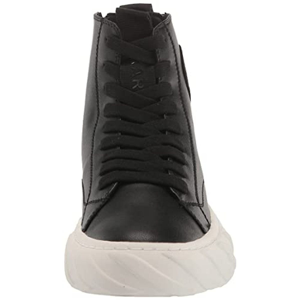 Karl Lagerfeld Paris Men's Recycled Leather Double Back Zip Hi Top Sneaker with Side Logo Patch, Black, 9.5