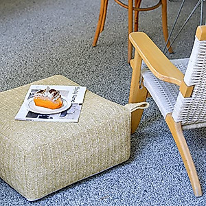 Woven Inflatable Ottoman Square Foot Rest with Portable Handle, Floor Cushion Seating for Kids Adults for Living Room, Bedroom, 22x22x10 Inches