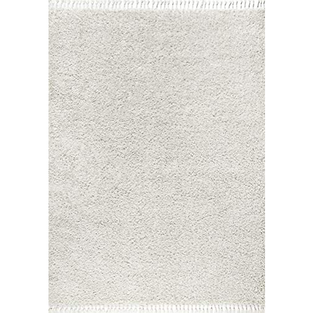 JONATHAN Y MCR100A-5 Mercer Shag Plush Tassel Indoor Area-Rug Bohemian Modern Contemporary Solid Easy-Cleaning Bedroom Kitchen Living Room, 5 X 8, White with Tassel
