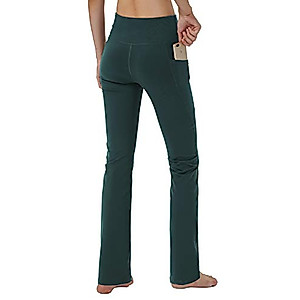 Keolorn Women's Bootleg Yoga Pants with Hidden Pockets Tummy Control Running Legging Long Bootcut (Green, 3X-Large)