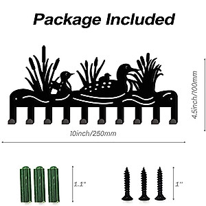 SUPERDANT Duck Reed Key Hook Animal Wall Hooks Decorative Hooks Wall Mounted Hook Hangers Iron Hook Coat Rack Wall Mounted with 10 Hooks for Hanging Key Wall Hooks Hats Black