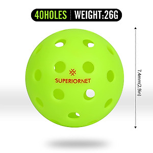 SUPERIORNET Pickleball Balls, 40 Holes, 12 Pack Set Pickleballs for Indoor and Ourdoor Playing (Green/Orange)