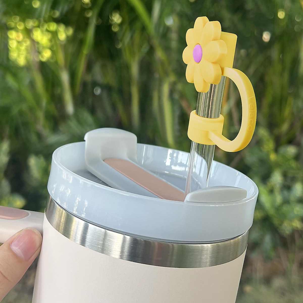 Velaco 12PCS Silicone Straw Covers Cap Compatible with Stanley 30&40 Oz Cup, 10mm Cute Flower Straw Toppers for Tumblers, Dust-Proof Drinking Straw Caps for Reusable Straws Tips Lids