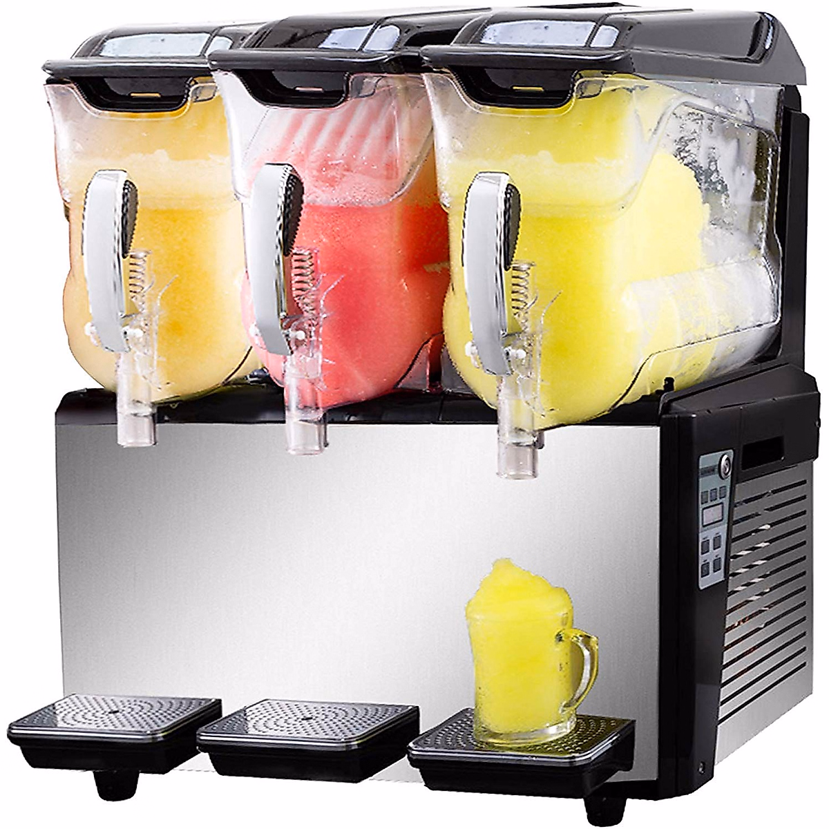 VBENLEM 110V Slushy Machine 30L Triple Bowl Frozen Drink Maker 1250W Automatic Clean Day and Night Modes for Supermarkets Cafes Restaurants Snack Bars Commercial Use