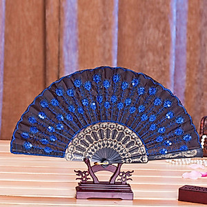 IADZ Folding Fan,Decorative Fan Peacock Pattern Folding Hand Held Fan Embroidered Sequin Party Wedding PromDecorative Fans