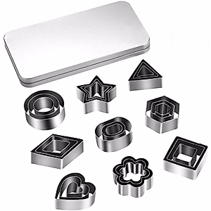 KSPOWWIN 27PCS Mini Cookie Cutters, Geometric Shapes Metal Cookie Biscuit Cutter Set, Star Flower Hexagon Round Heart Square Triangle Oval Stainless Steel Cutter for Baking
