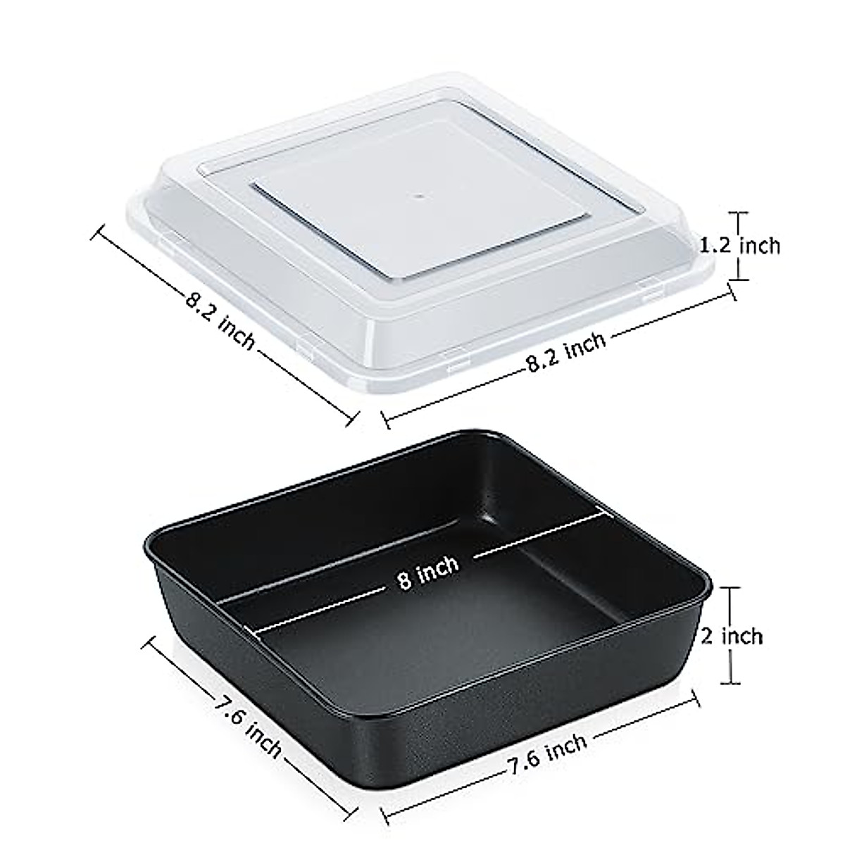 E-far 8x8 Inch Square Baking Pan with Lid Set, Nonstick Square Cake Pans Metal Bakeware for Oven Cooking Lasagna Brownies, Stainless Steel Core & Easy Release, 4 Pieces(2 Pans+2 Covers)