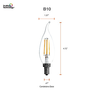 SYLVANIA LED TruWave Natural Series Décor B10 Light Bulb, 40W Equivalent, Efficient 4W, Candelabra Base, 350 Lumens, Dimmable, Clear 5000K, Daylight (40791), 2 Pack,Soft White