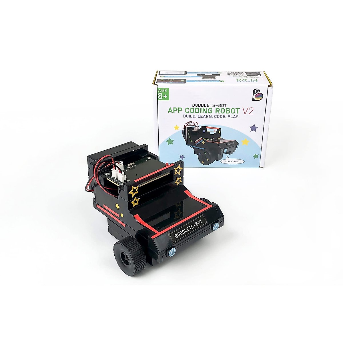 BUDDLETS-Bot Robot Toy Kit for Kids Ages 8-12 - STEM Coding Robotic Toy Car for Beginners - Engineering DIY Building Kit with Voice, Coding & App Controlled Robot (Black)