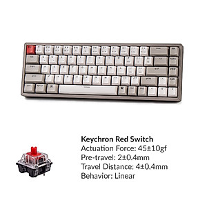 Keychron K6 68-Keys Hot-Swappable Wireless Mechanical Keyboard for Mac, 65% Compact, Bluetooth, Aluminum Frame, Wired Gaming Keyboard for Windows Non-Backlit with Keychron Red Switch