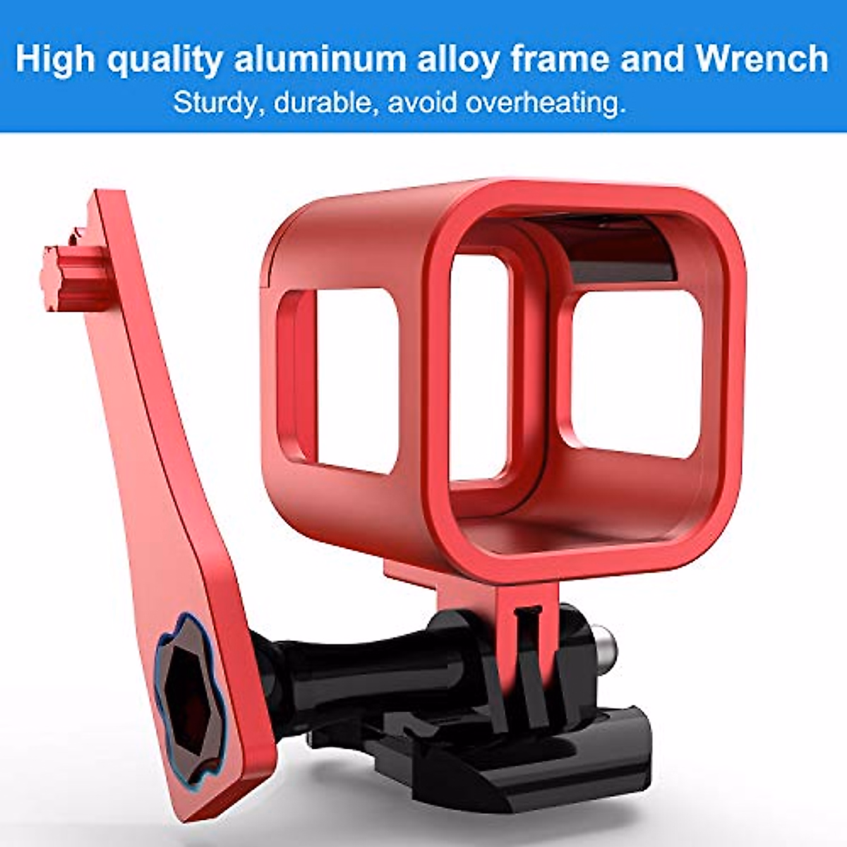 Nechkitter Aluminum Frame Housing Case for GoPro Hero 5 Session / 4 Session/Hero Session, CNC Aluminum Alloy Solid Protective Case with Wrench –Red