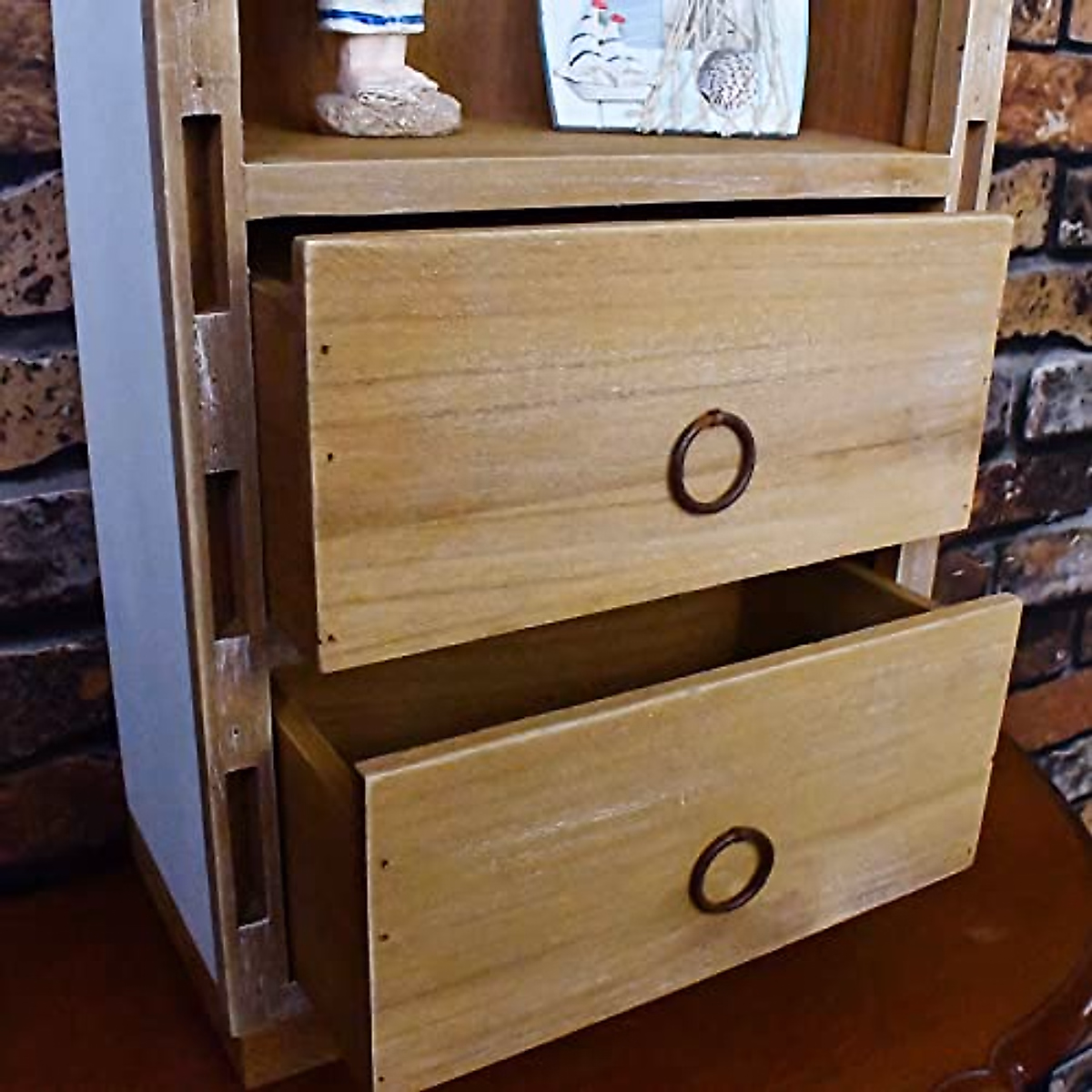 Wood Hanging Boat Shelf with Drawers Nautical 3-Tiered Shelves for Living Room Bathroom Bedroom - Beach Themed Decorative Bookcase Wooden Wall Art Ornament Display Shelf Rustic Coastal Home Decor