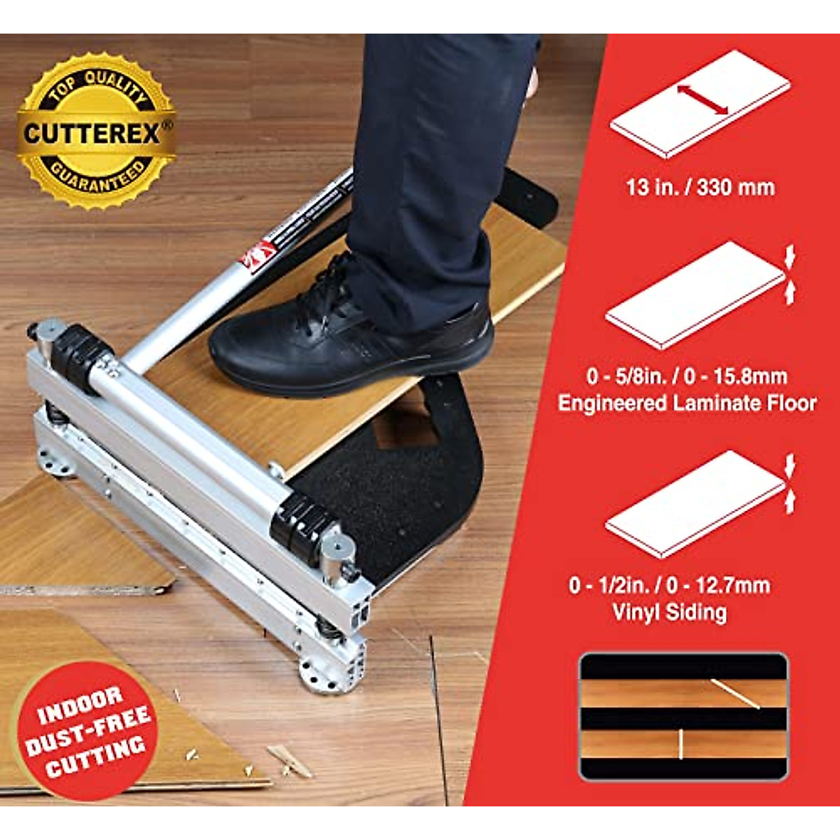 CUTTEREX 13" Professional Laminate Floor Cutter, Vinyl Floor Cutter for VCT, LVT, SPC, PVC, LVP, WPC, Rubber Floor and Rigid Core Vinyl Plank, with Knee Pads
