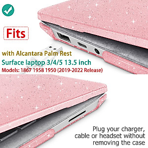 May Chen Case for 13.5" Microsoft Surface Laptop 3/4/5 with Alcantara Palm Rest Model 1867 1958 1950 (2019 2021 2022), Plastic Hard Shell Case with Keyboard Cover + Screen Protector, Pink Glitter