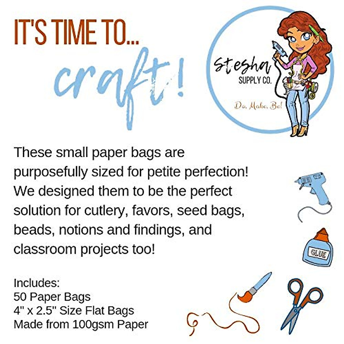 50 Mini Kraft Paper Bags - 4" x 2.5" DIY Craft Supplies Cutlery Bag Party Favor