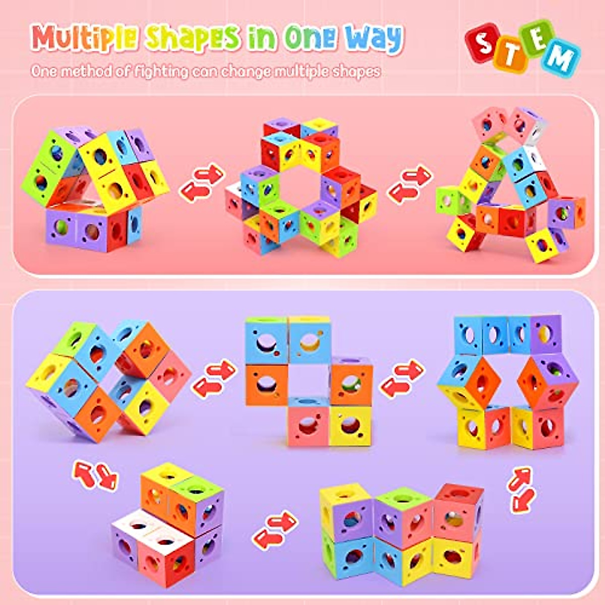 DELEE 3D Building Blocks, 72PCS Building Cubes for Kids, STEM Preschool Educational Construction Toys for Toddler, Montessori Sensory Blocks Toy for Boys Girls 3 4 5 6 7 8 Year Old Birthday Gift