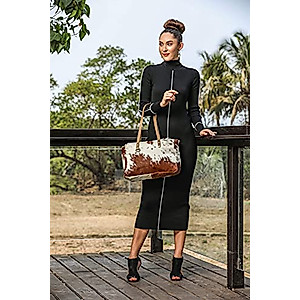 Myra Bag Fawn & White Upcycled Canvas & Cowhide Small Handbag S-1453 Brown