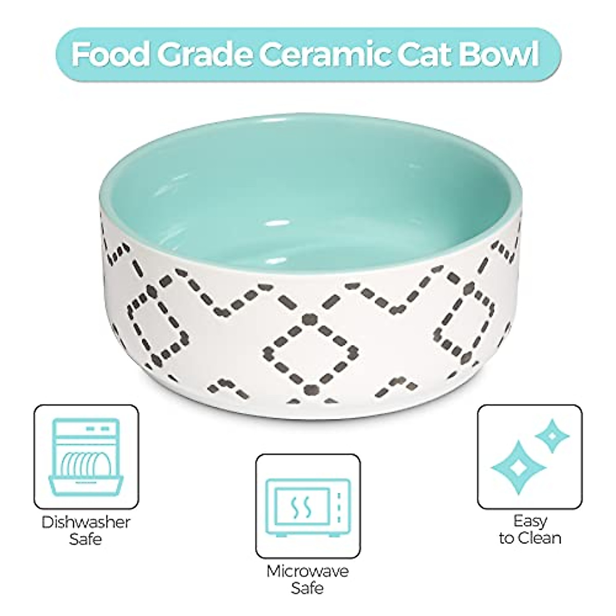 MSBC Ceramic Cat Bowls(13oz/390ml), Cute Cat Food and Water Feeder Set, Dog Cat Basic Bowl, Small Pet Feeding Dishes for Cat, Kitten, Small Dog, Whisker Stress Free, Dishwasher Safe, Set of 2, Blue