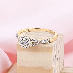 Cali Trove, 1/20cttw Diamond Cluster Promise Ring for Women in 925 Sterling Silver, Women's Diamond Floral Engagement Ring with Round White Diamond Halo in Yellow Gold-Plated, Rose Gold-Plated or