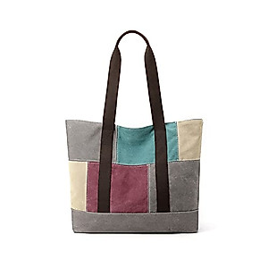 CORIOS Women's Canvas Handbag Casual Shoulder Bag Patchwork Tote Bag Large Capacity Top Handle Bag Retro Hobo Bag for Travel Work Party Shopping Office Purple