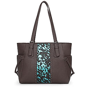Totes for Women Leather Hides Concealed Carry Purses Large Shoulder Handbag Turquoise and Coffee TR132G-8317CF-TQ