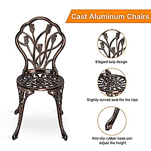KINWELL Bronze 3-Piece Aluminum Round Outdoor Bistro Set with Umbrella Hole, Rust-Resistant Cast Aluminum Patio Set with Garden Table and Chairs
