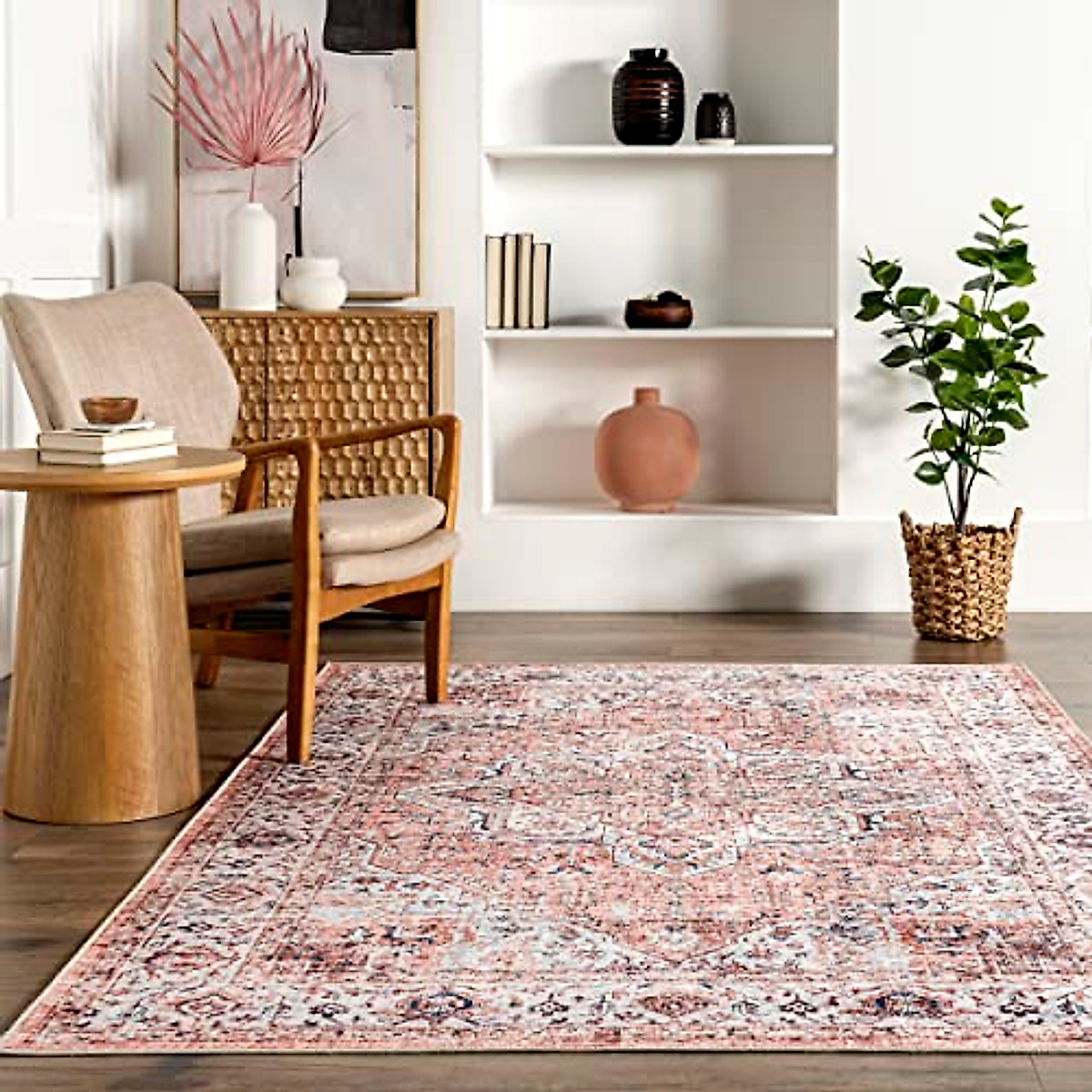 nuLOOM AMA Persian Stain-Resistant Machine Washable Area Rug, 5' x 8', Rust