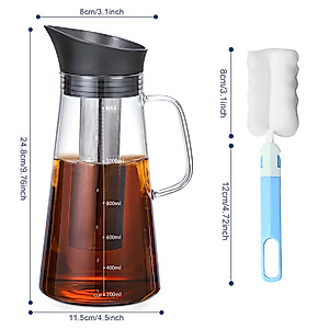 Glass Teapot Large Multi, 1400ml Borosilicate Clear Tea Kettle with Removable 304 Stainless Steel Fine Mesh Infuser, Cold Brew Coffee Iced Hot Tea Maker, Cold Brew Tea and Fruit Infused Water