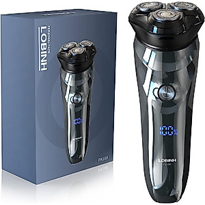 Men's Electric Shaver - LOBINH 3D Rechargeable Waterproof IPX7 Wet & Dry Shaving Electric Razor for Men with Pop-up Sideburn Trimmer