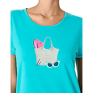 HUE Women's Printed Knit Short Sleeve Tee and Capri 2 Piece Pajama Set, Ceramic