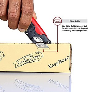 Modern Box Cutter, Extra Tape Cutter at Back, Dual Side Edge Guide, 3 Blade Depth Setting, 2 Blades and Holster - 2000 Red STD