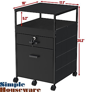 SHW Rolling File Cabinet w/ 2 Drawers & Open Shelf, Black