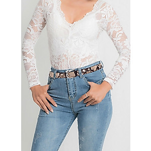 TeeYee Women Basic Waist Skinny Belt Chic Snake Skin Pattern Fashion Casual Leather Belt Pin Buckle Waist Bands for Dress Pants (43in, cobra pattern)