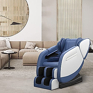 FOELRO 2022 Full Body Massage Chair, Zero Gravity Shiatsu Recliner with Air Bags, Back Heater, Foot Roller and Bluetooth Speaker, Blue