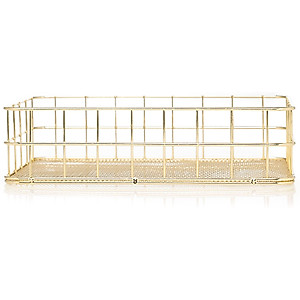 Set of 2 Nested Classic Gold Mesh Wire Basket Trays for Storage and Organizing (Medium: 9.6” X 6.4”; Small: 6.7" ×4.7")
