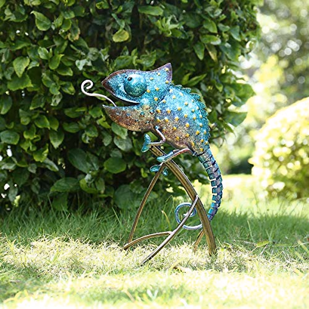 Tooarts Metal Chameleon Sculpture Wild Animal Figurine Indoor Outdoor Decoration Yard Statue for Home and Fairy Garden Decor